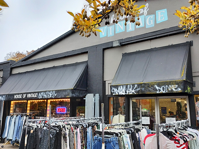 Those sidewalk racks are just appetizers for the feast of vintage fashion waiting behind those doors.