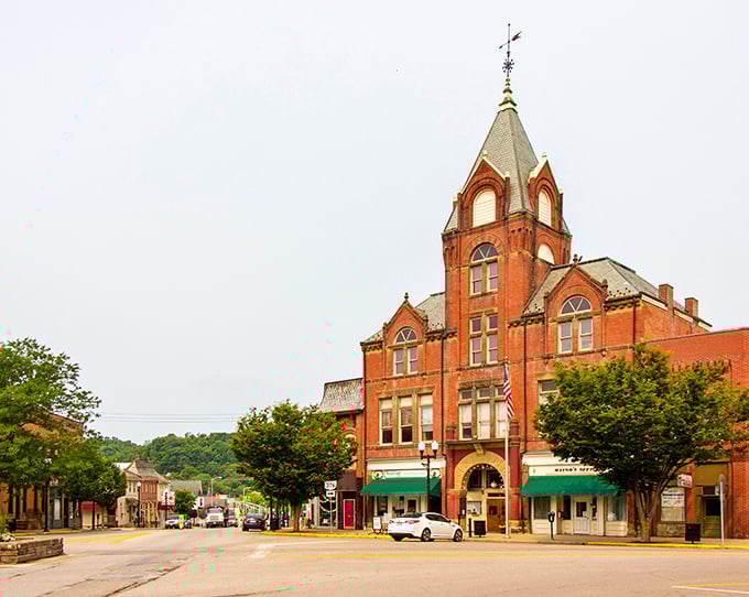 Historic brick buildings line the street like old friends catching up after years apart – pure small-town magic.