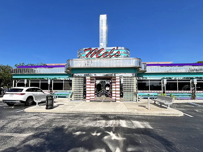 Classic diner architecture houses timeless milkshake magic where every sip tastes like pure Americana nostalgia.