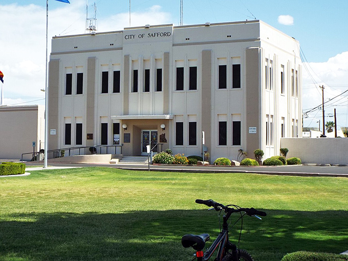 Small-town government buildings reflect community values where public services and civic pride don't require big-city budgets or taxes. 