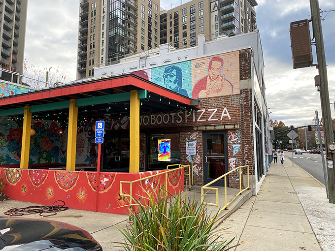 Neon lights announce "Two Boots" to Nashville's night owls. Since 1977, they've been merging New York and New Orleans on a pizza plate.