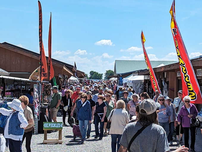 The organized rows of vendor booths stretch endlessly, proving why this market draws visitors from across America.