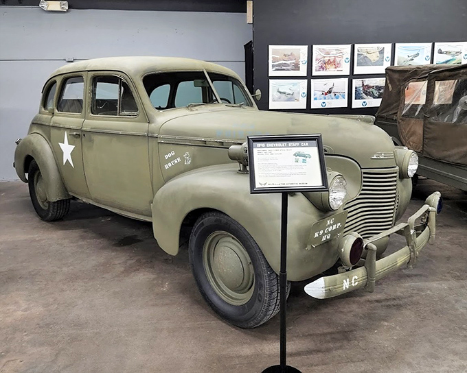 This olive-drab 1940 Chevrolet Staff Car didn't just transport officers—it carried America's resolve during our darkest hours, wearing its star with quiet dignity.