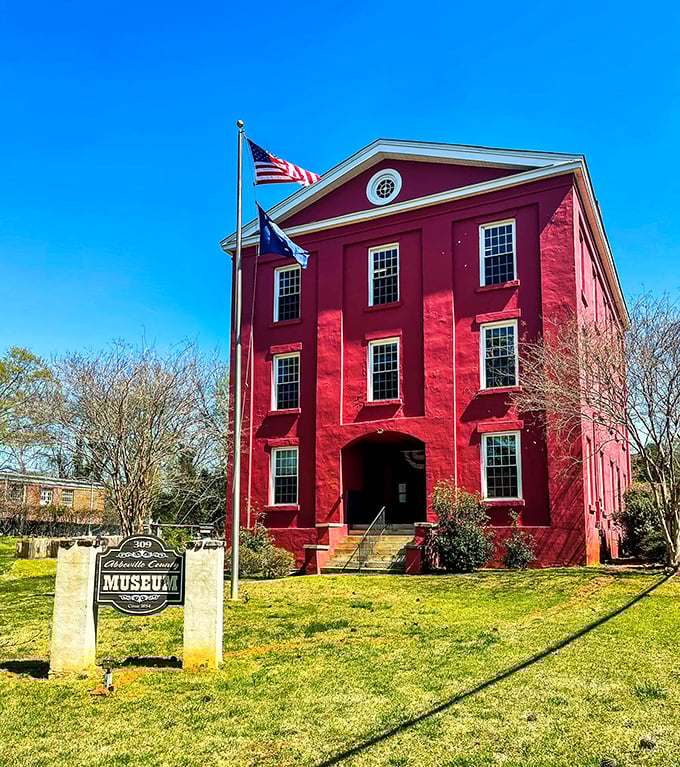 The Abbeville County Museum's bold red exterior announces itself without apology. History doesn't have to be beige to be taken seriously.