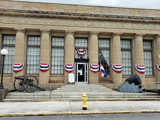 This stately building stands as a testament to Tiffin's appreciation for history, its patriotic bunting suggesting a community that celebrates its heritage year-round.