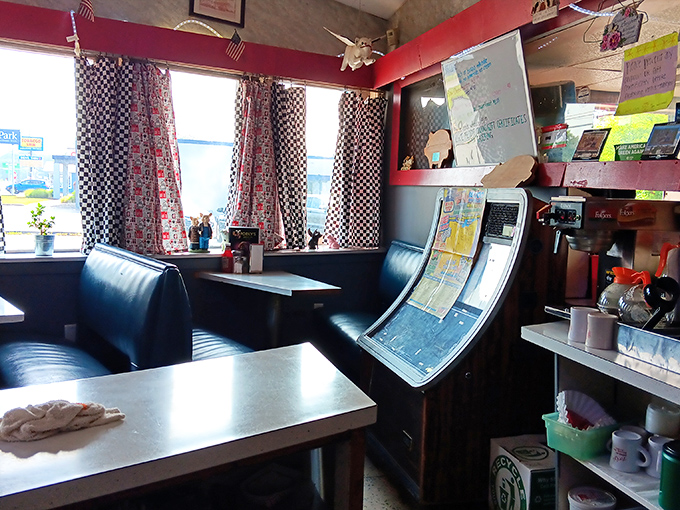 Another angle reveals the diner's lived-in charm, where every table has hosted countless family meals and first dates.