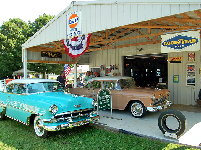 This vintage service station museum showcases automobiles from an era when cars weren't just transportation, but rolling American dreams.