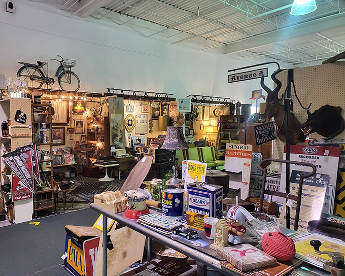 Avenue 2 offers a delightful jumble of Americana, where vintage bicycles hang above old signs and forgotten treasures await rediscovery.