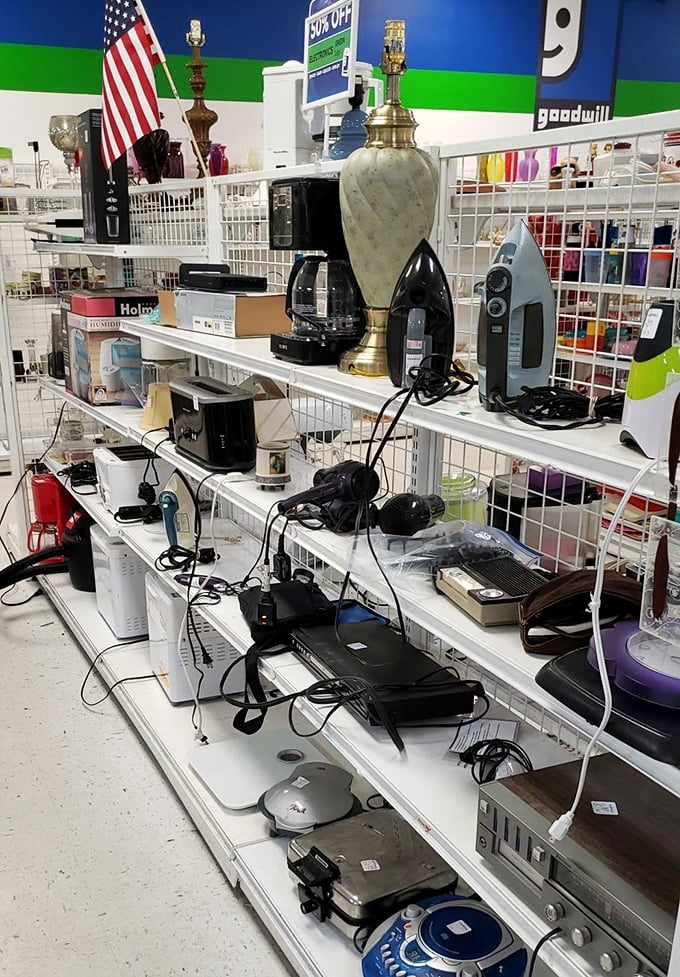 The small appliance section—where coffee makers, irons, and mysterious gadgets get their shot at kitchen counter redemption.