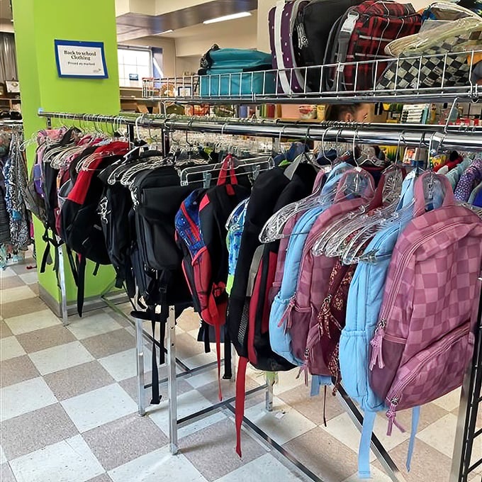 Back-to-school without breaking the bank&mdash;colorful backpacks waiting to carry homework, lunch, and childhood dreams.