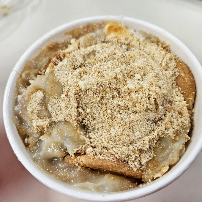 Banana pudding topped with vanilla wafer crumbles &ndash; the South's sweetest peace offering to your palate.