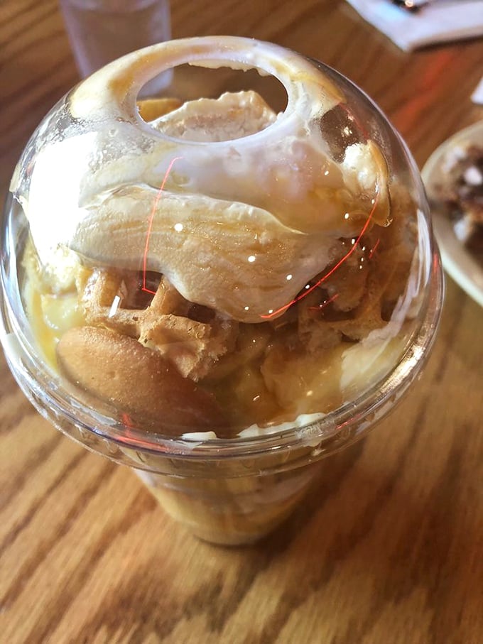 A glass of what appears to be banana pudding or dessert that doesn't just end your meal&mdash;it puts the perfect exclamation point on it.