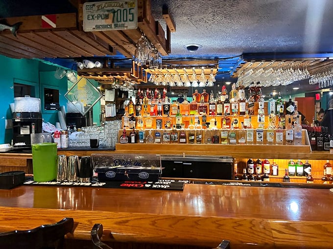 Behind the bar, an impressive collection of spirits waits to complement your seafood feast with perfectly mixed coastal cocktails.