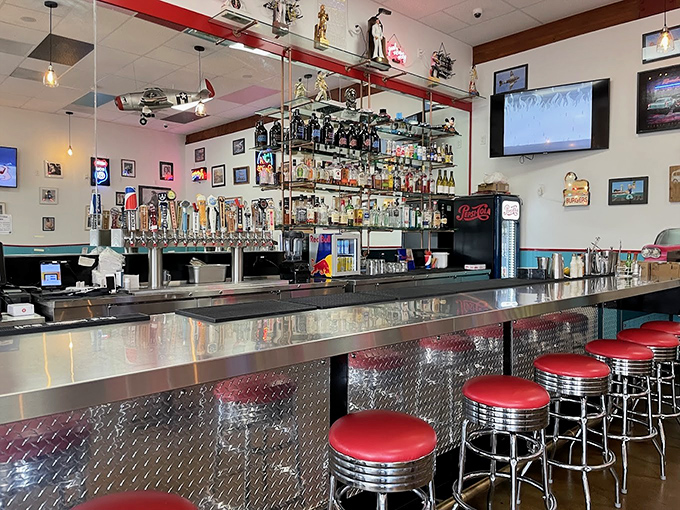 A bar that serves nostalgia on tap, where every stool tells a story and the chrome gleams with possibilities.