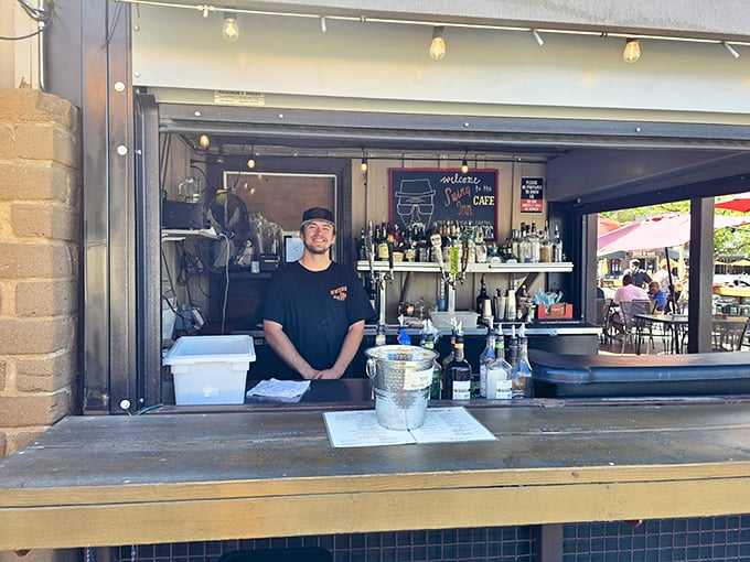 The outdoor bar where wine country meets barbecue country, and friendly faces serve up liquid refreshment under the California sun.