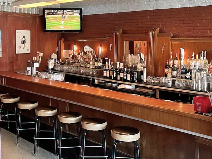 The bar area offers a glimpse into another side of diner life&mdash;where breakfast might transition to something stronger as the day progresses.