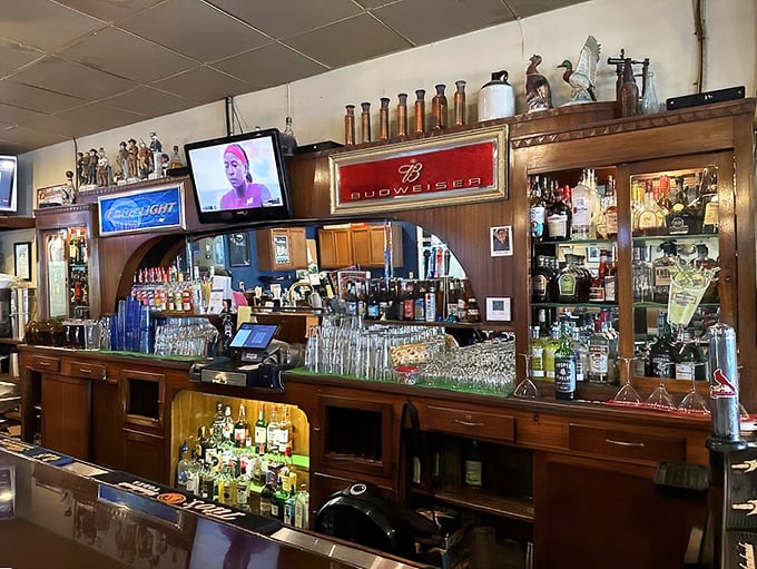The bar area: where strangers become friends, sports debates flourish, and nobody rushes you through your meal or your stories.
