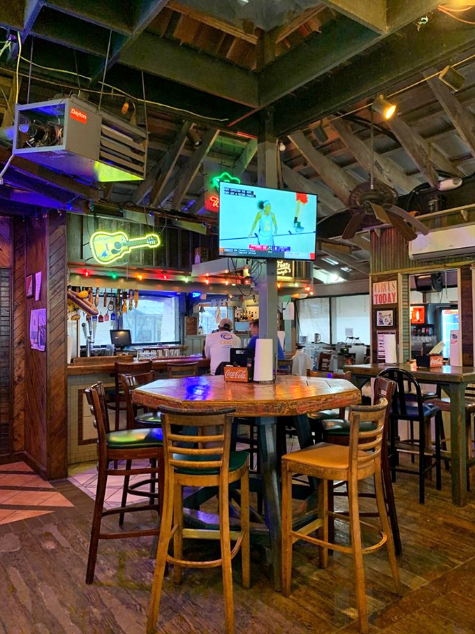 Neon signs and exposed beams create that perfect "come as you are" atmosphere where memorable meals happen.