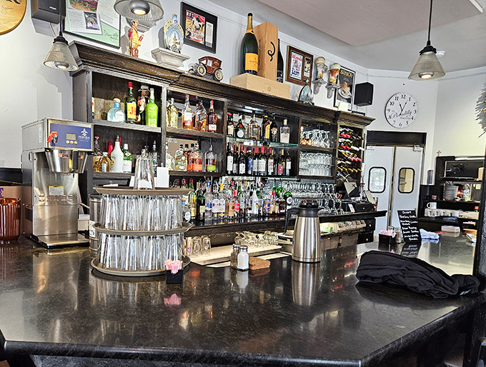 The bar area beckons with promises of cold drinks and warm conversation.