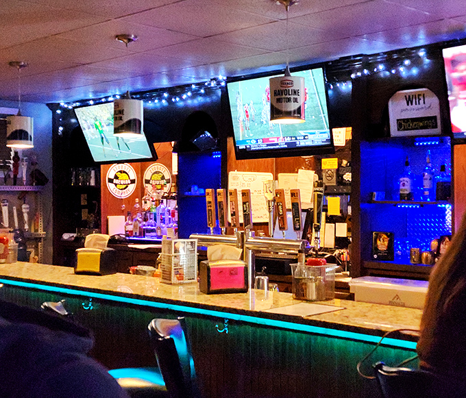 The bar glows with promise, beer taps standing at attention. Where sports are watched, stories are shared, and nobody rushes you through your meal.