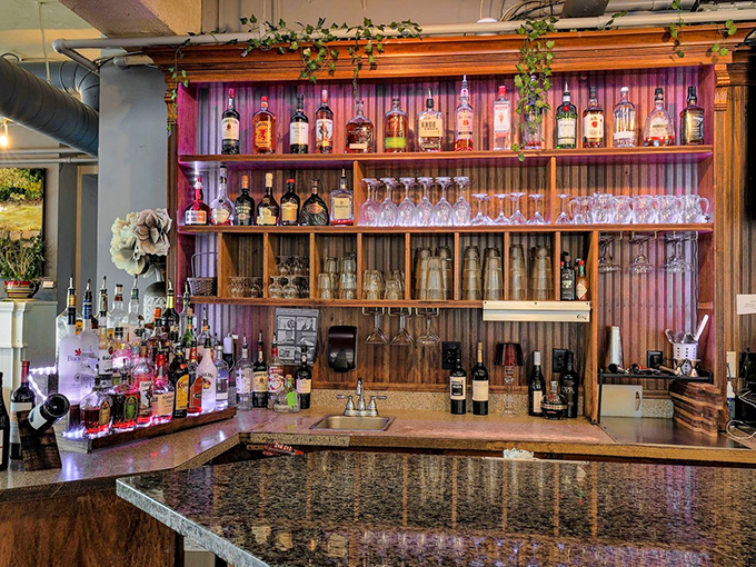 The bar doesn't just serve drinks&mdash;it serves possibilities. Those bottles are like old friends waiting to make your acquaintance.