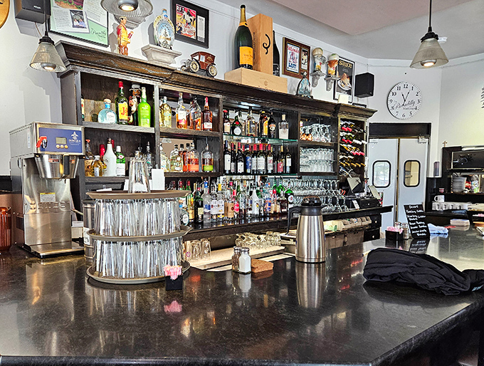 A well-stocked bar ready to pour whatever pairs best with your fried chicken dreams and comfort food wishes.