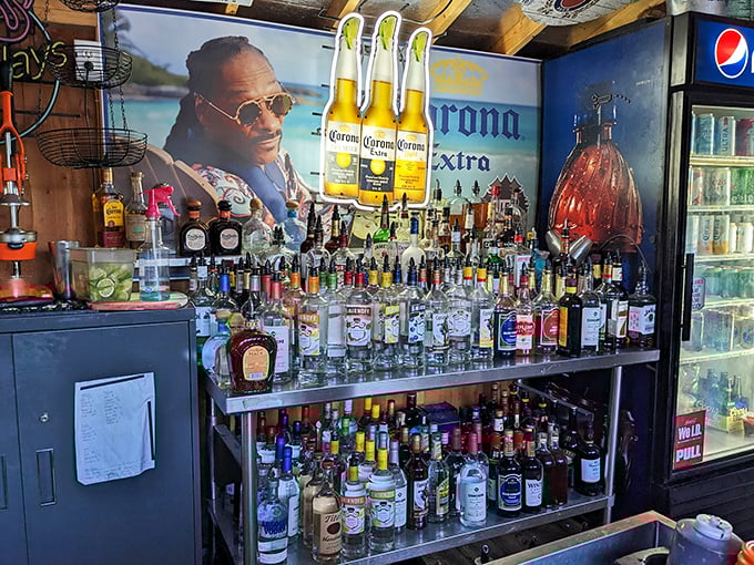 A bar stocked for serious business. Whether you're celebrating life's victories or drowning sorrows, there's a bottle here with your name on it.