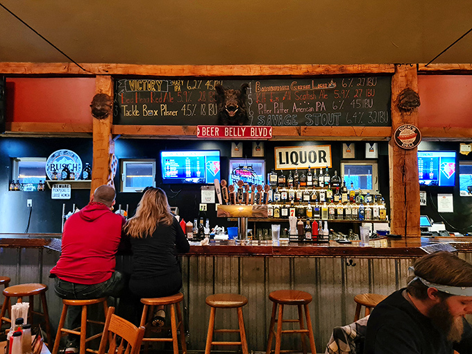 The bar area – where beer decisions are contemplated with the seriousness they deserve while barbecue aromas tease from the kitchen.