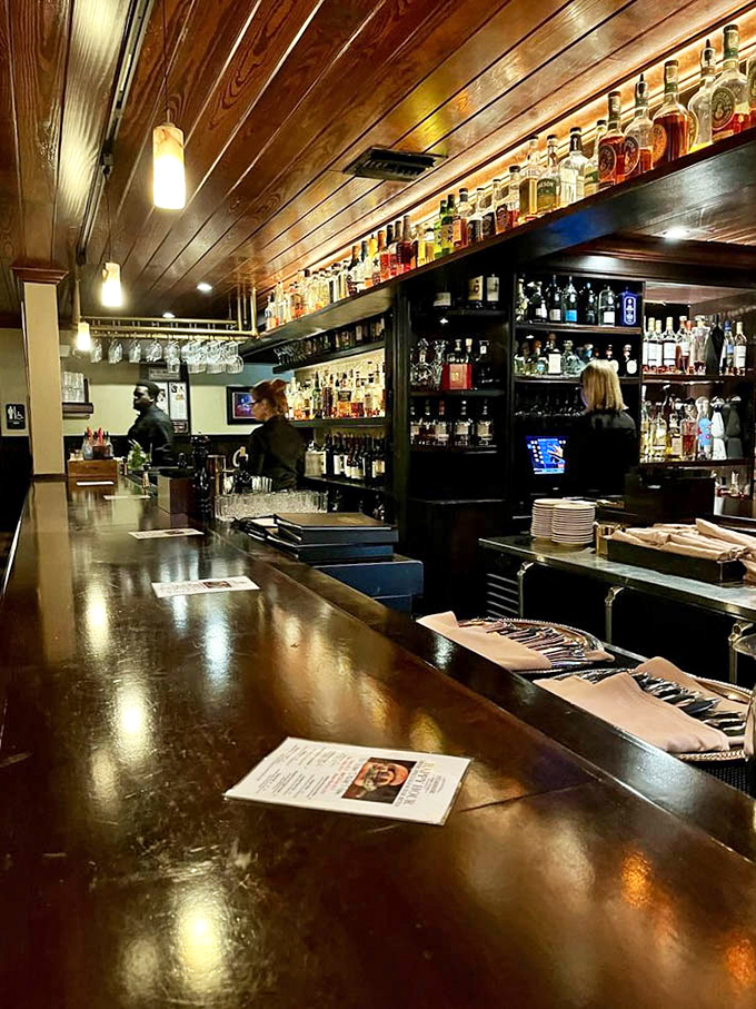 A bar stocked for serious business&mdash;where bartenders craft cocktails with the same precision that the kitchen applies to its steaks.