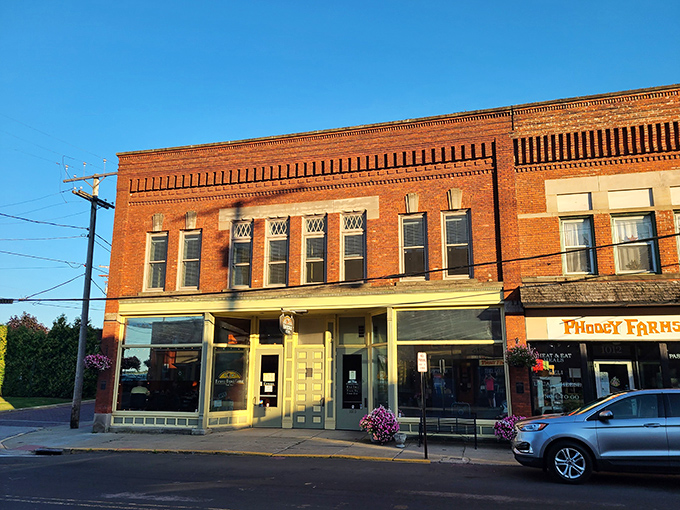 Classic brick storefronts along Ashtabula's main drag showcase the architectural character that gives small-town Ohio its timeless appeal.