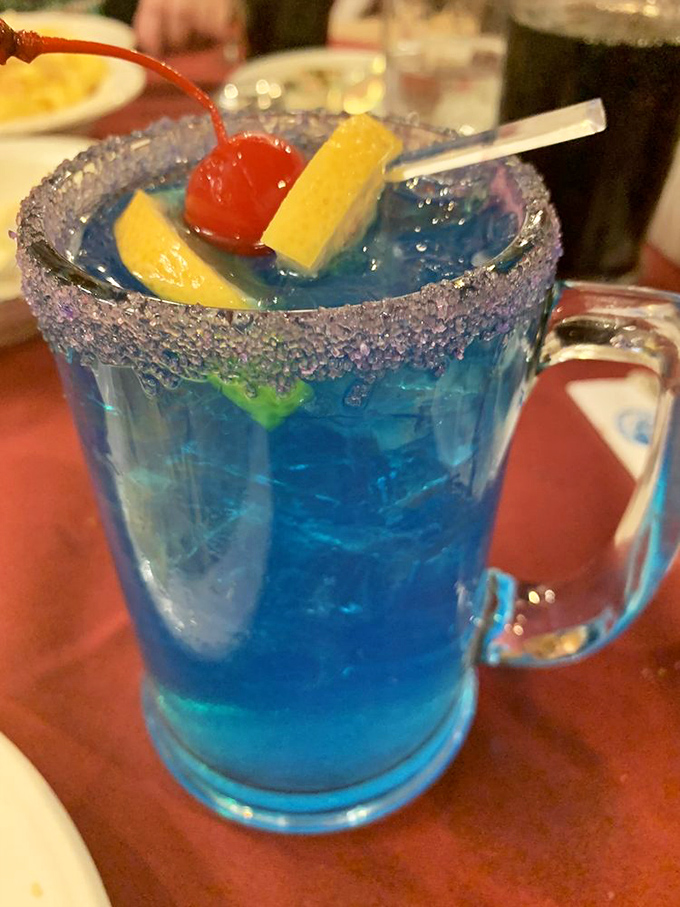 The Bavarian Crush: a blue concoction that somehow bridges the gap between traditional German hospitality and spring break in Cancun.