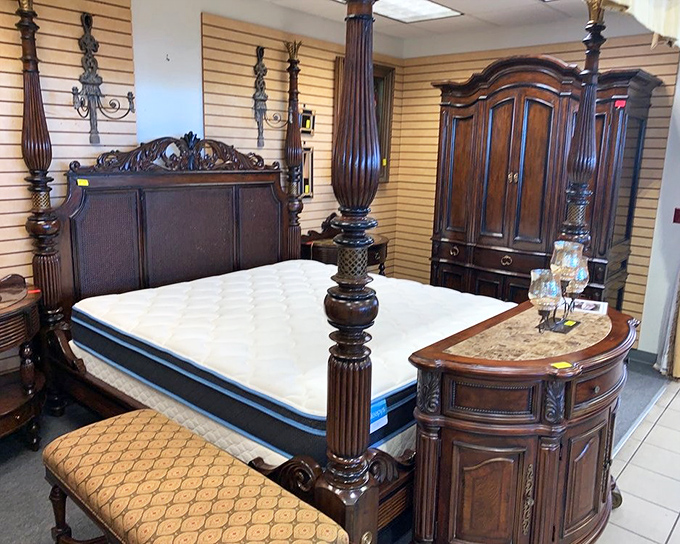 This four-poster bed isn't just furniture&mdash;it's practically real estate. The kind of statement piece that makes bedrooms look like magazine spreads.