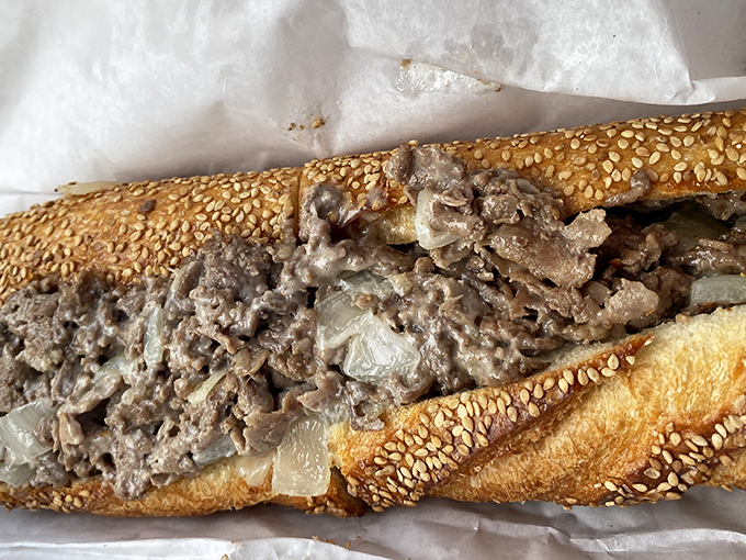 The sesame seed roll adds nutty texture to this beef and onion masterpiece. It's the little details that elevate a sandwich to legend status.