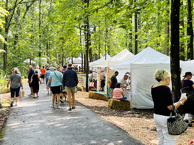 The Berea Craft Festival transforms wooded paths into galleries where artists and nature collaborate. Shopping that feels more like a woodland adventure than commerce.