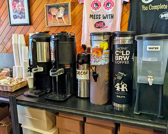 Coffee station that means business &ndash; no fancy barista terminology required, just honest caffeine for honest people.