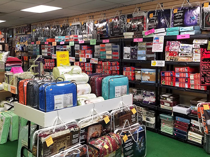 Bedding department meets textile museum. These colorful comforters and sheet sets transform the mundane necessity of sleep into an opportunity for personal expression.