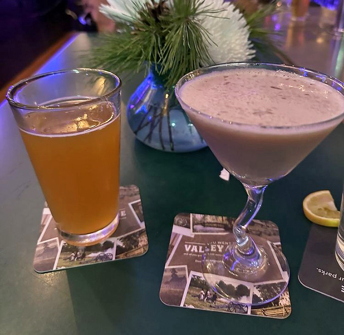 A cold craft beer and a chocolate peppermint martini&mdash;proof that Bridgeport Rib House understands balance in all things.