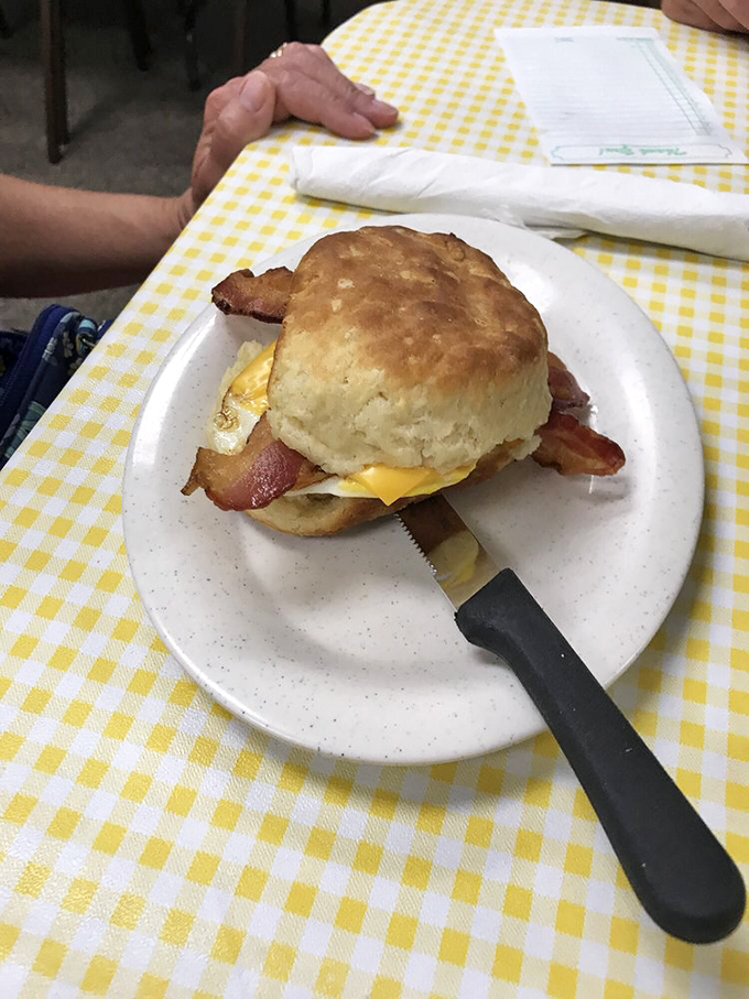 The breakfast sandwich that makes all drive-thru versions hang their heads in shame &ndash; a towering creation on a biscuit that required engineering to construct.