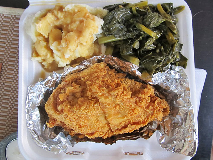 Fried chicken breast arrives golden and juicy, proving that perfection comes in beautifully simple packages.