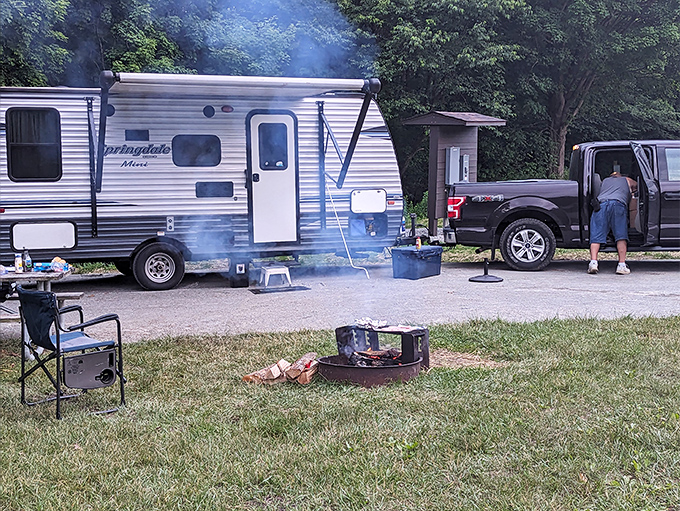 The picnic area invites visitors to enjoy meals with a side of fresh air, proving that the best dining room has no walls or ceiling.