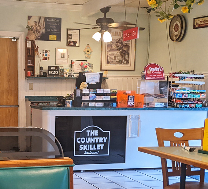 The cashier station&mdash;final checkpoint before re-entering the real world. That "Wine O'Clock" sign speaks to my soul on a profound level.