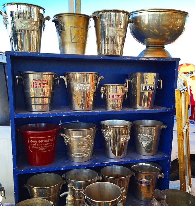 Champagne buckets that have chilled celebrations through decades of American history. That dented one? Probably witnessed some spectacular toasts.