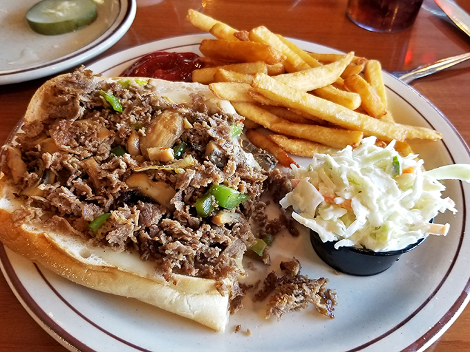 A cheesesteak that doesn't mess around, accompanied by crisp fries and coleslaw. Philadelphia might be jealous, but Delaware knows how to satisfy a sandwich craving.