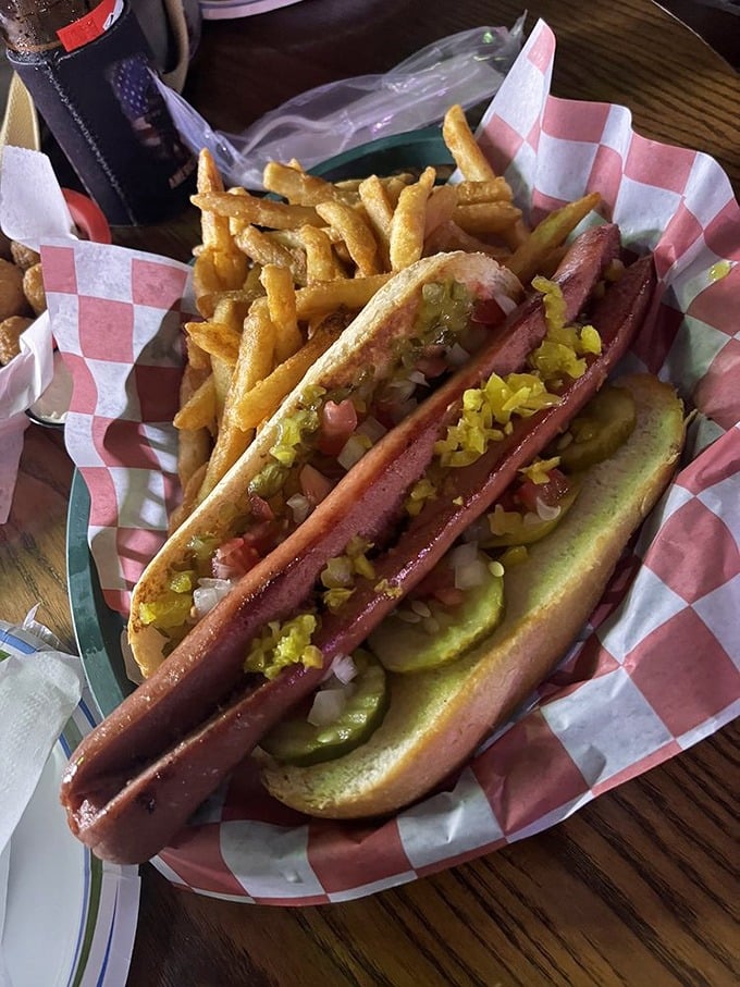 This Chicago dog has more toppings than most people have kitchen utensils. A Midwestern classic enjoying its Florida retirement.