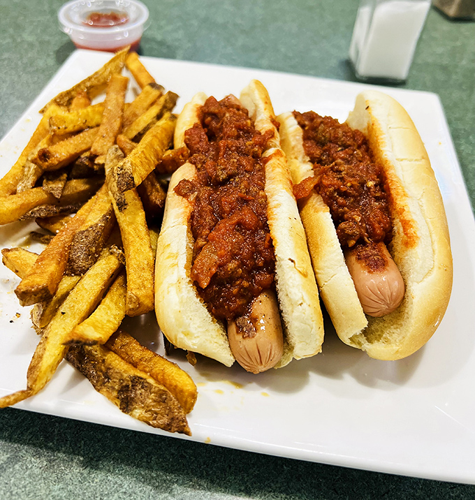 Chili dogs that don't mess around&mdash;straight-shooting comfort food that pairs perfectly with those golden fries and zero pretension. 