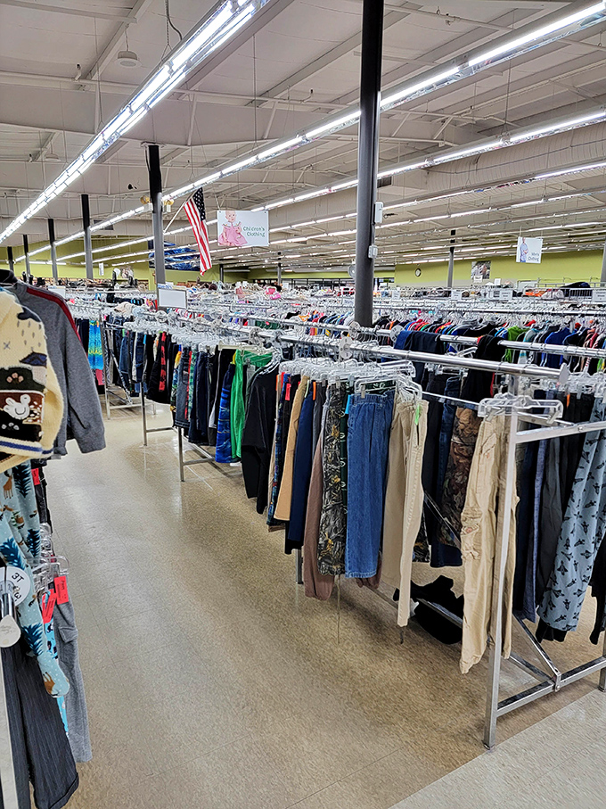 Denim, khaki, and cotton soldiers lined up with military precision&mdash;the pants section alone could clothe a small nation.