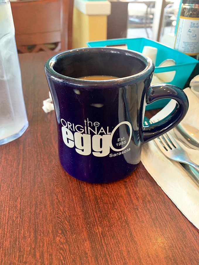 Coffee served in mugs hefty enough to anchor a small boat, just how morning coffee should be.