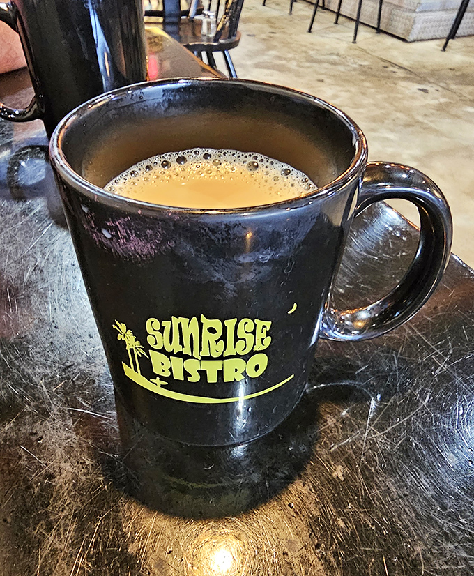 That coffee isn't just hot&mdash;it's served in the bistro's signature mug, ready to jump-start your day with caffeinated promises of greatness.