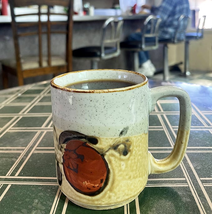 Even the coffee mugs have personality at Frank's &ndash; this handcrafted vessel delivers caffeine with a side of Arizona artistry.