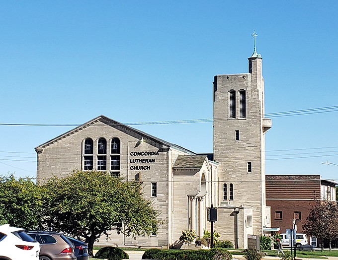 Concordia Lutheran Church's impressive architecture adds spiritual gravitas to Maplewood's skyline, its tower visible from many points throughout town.